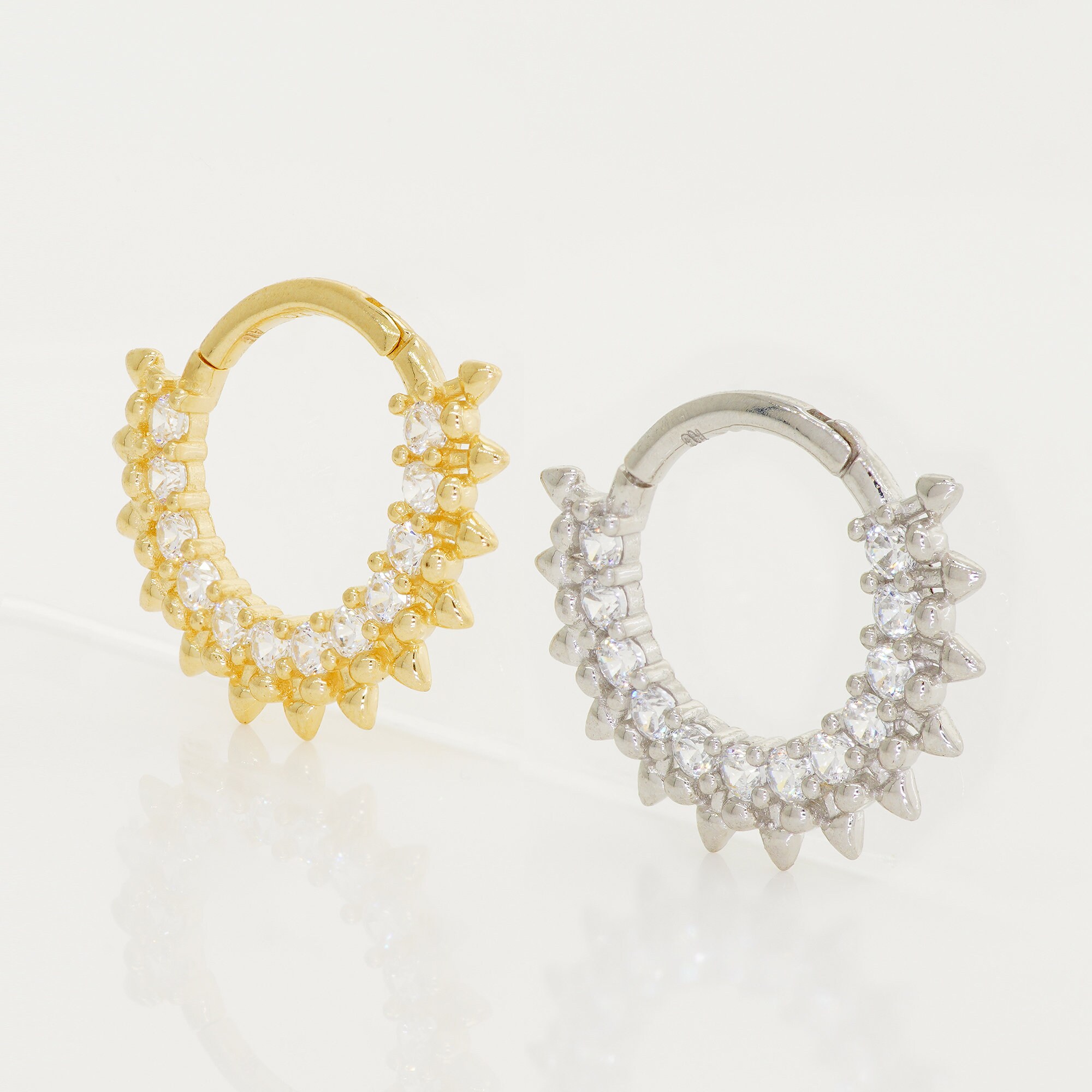 14K REAL Solid Gold CZ Diamond Sunshine Hoop Earring Piercing - Etsy