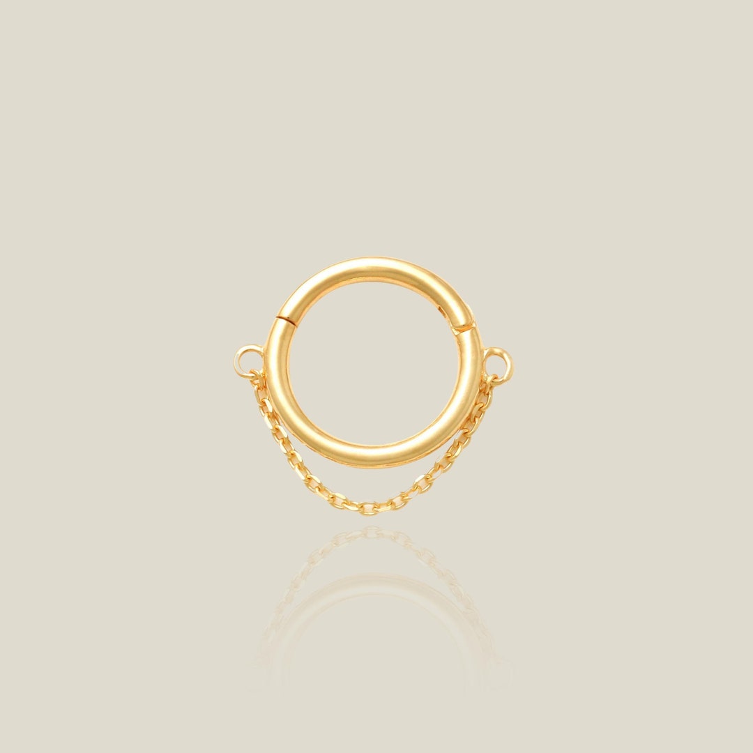 14K REAL Solid Gold Double Chain Hoop, Ring Septum Piercing Gold ...