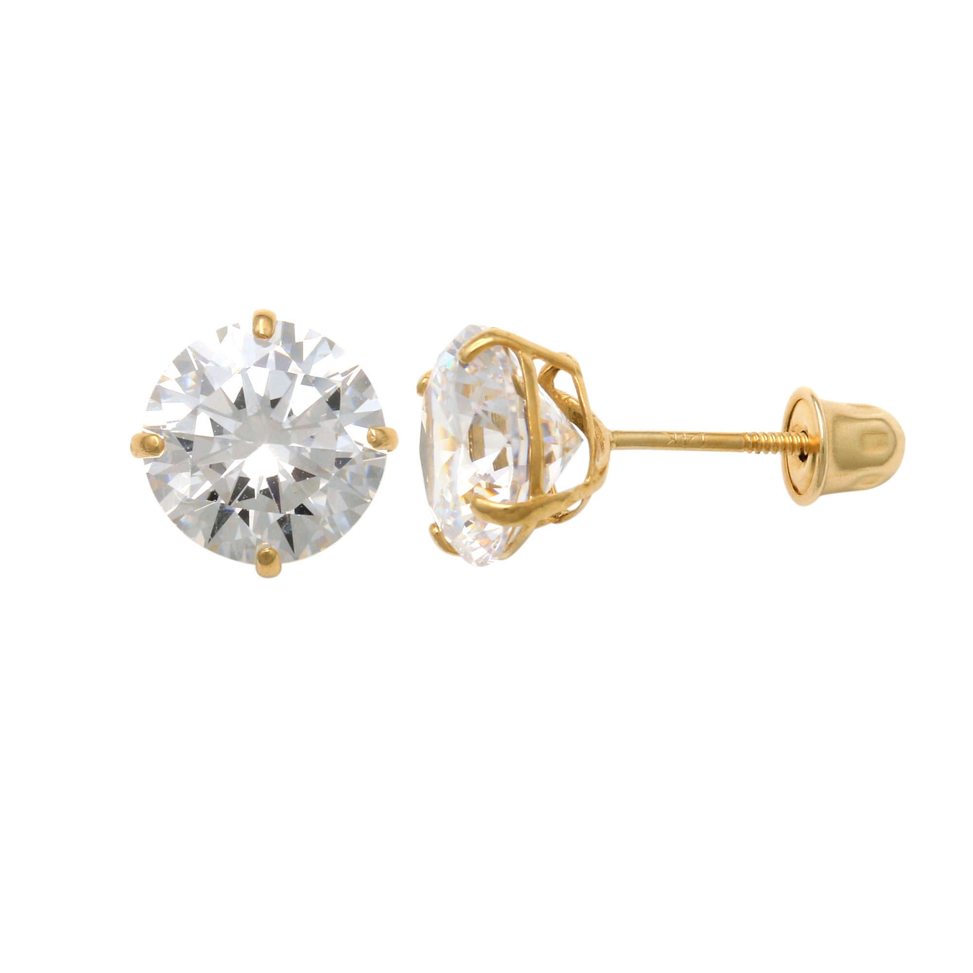 14K REAL Solid Gold Round Stud Earrings Made With Cubic - Etsy