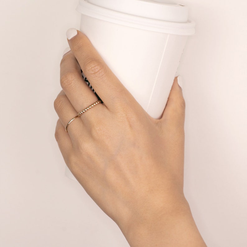 14K Real Solid Gold Minimalist Stackable Ball Knuckle Wedding - Etsy