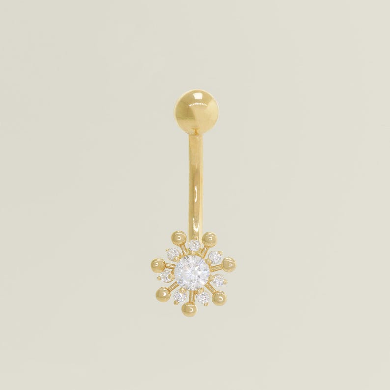 14K Solid Gold Navel Curved Barbell, "teardrop, Flower, Snowflake ...