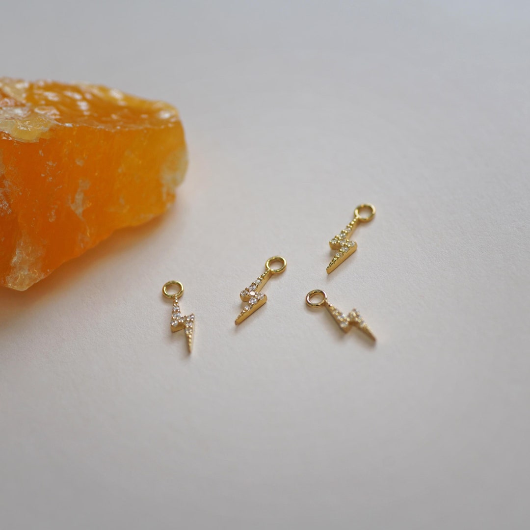 14K REAL Solid Gold Thunder Lightning Bolt Pendant, Charm for Chains ...