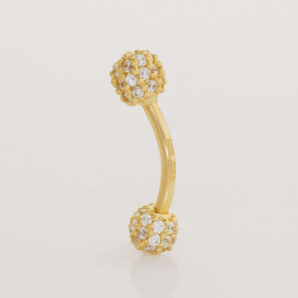 14K REAL Solid Gold Diamond CZ Curved Barbell Earring Eyebrow - Etsy