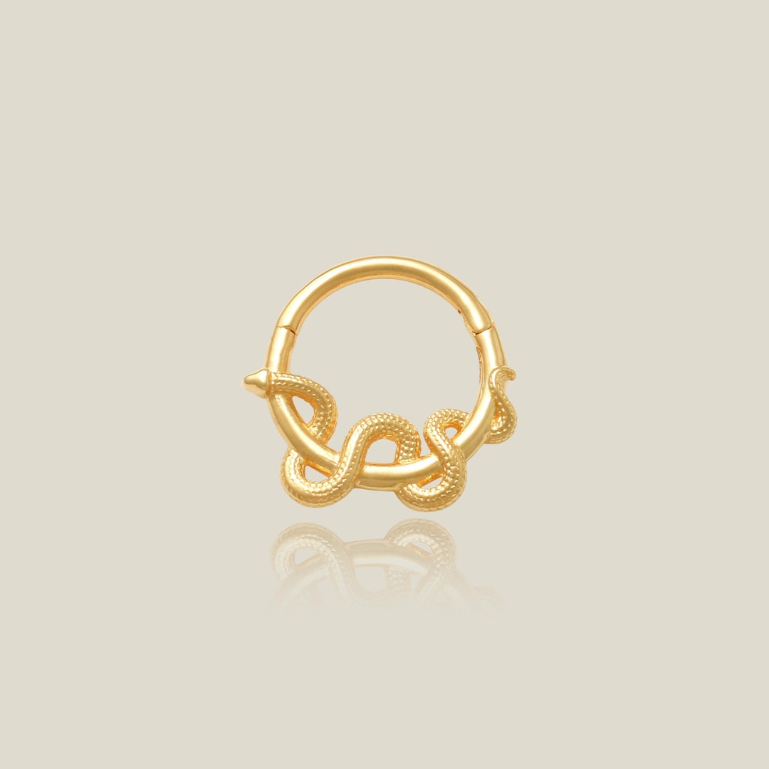 14K REAL Solid Gold Snake Septum Nose Piercing Cartilage Daith Helix ...