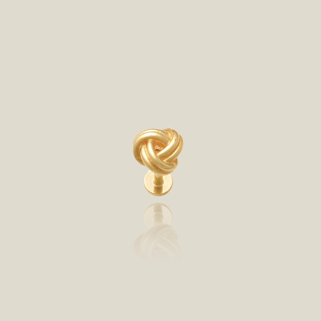14K REAL Solid Gold Love Knot Ear Piercing Earring Minimal Cartilage ...