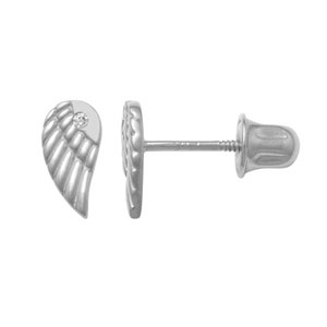 14K REAL Solid Gold Tiny Guardian Angel Wing CZ Screw-back Baby ...