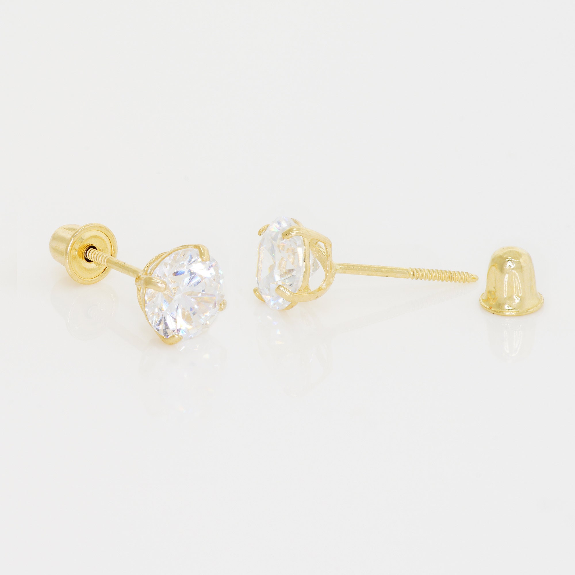 14K REAL Solid Gold Round Stud Earrings Made With Cubic - Etsy