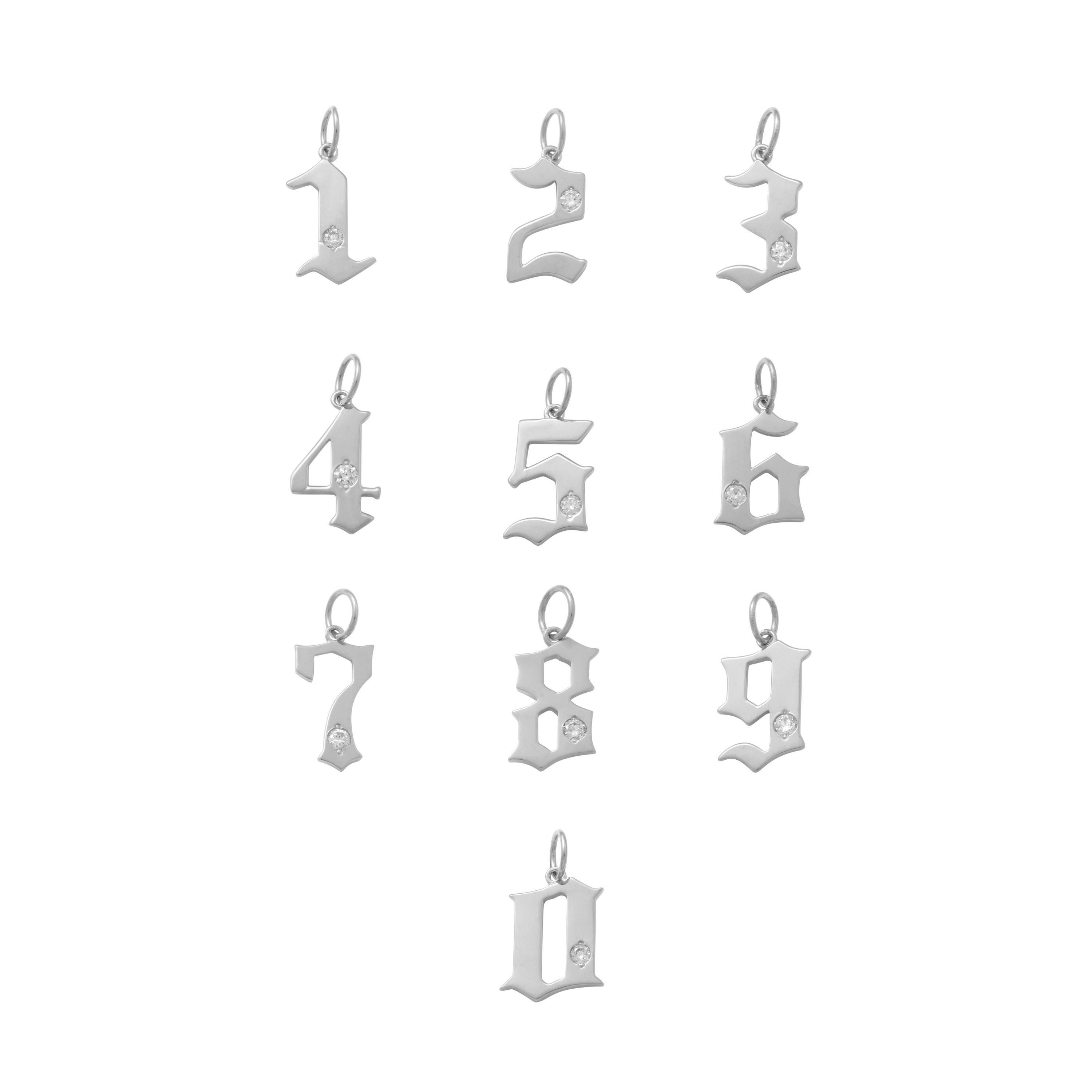 14K Genuine Diamond Number Gothic Charm Pendant, Solid Gold Old English ...