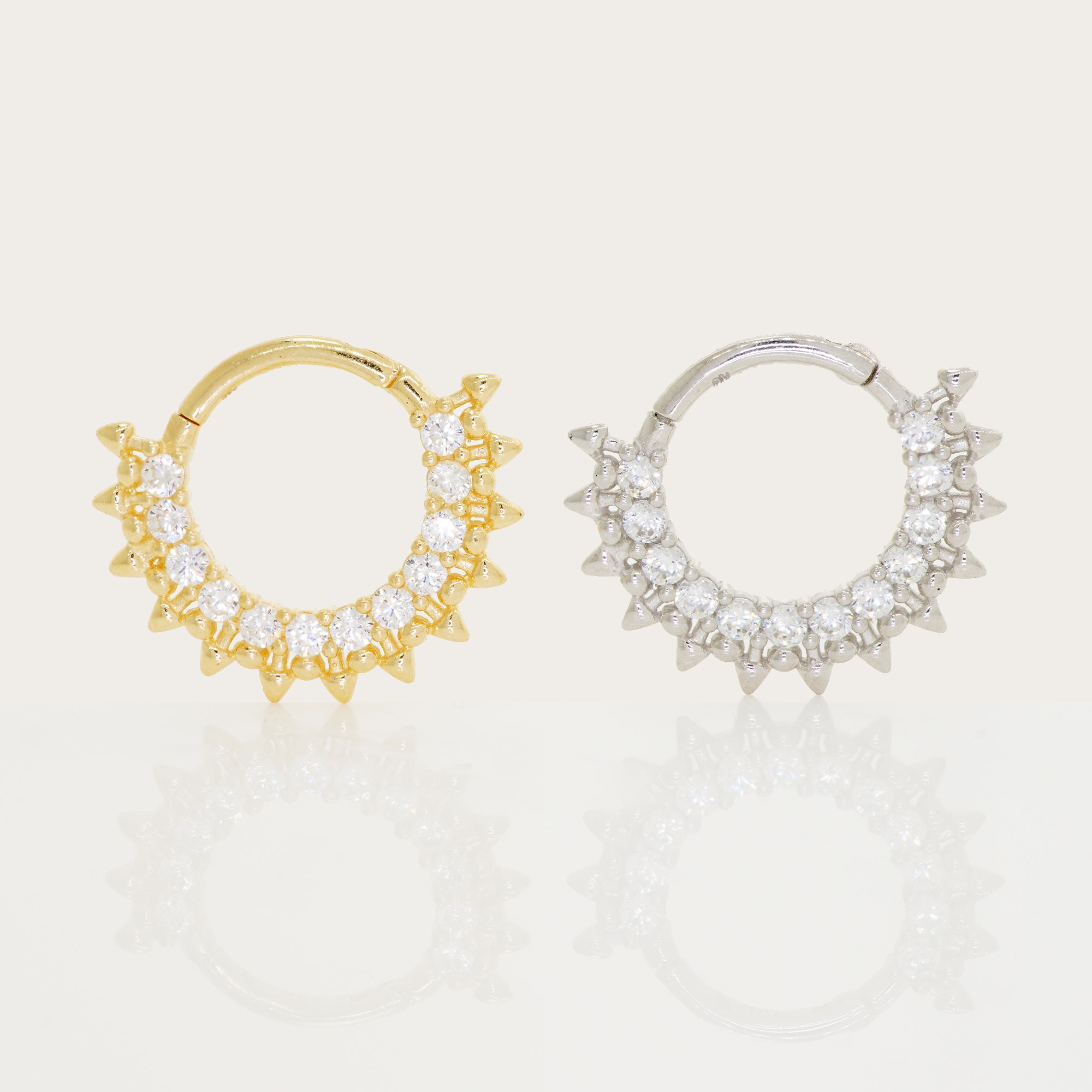 14K REAL Solid Gold CZ Diamond Sunshine Hoop Earring Piercing - Etsy