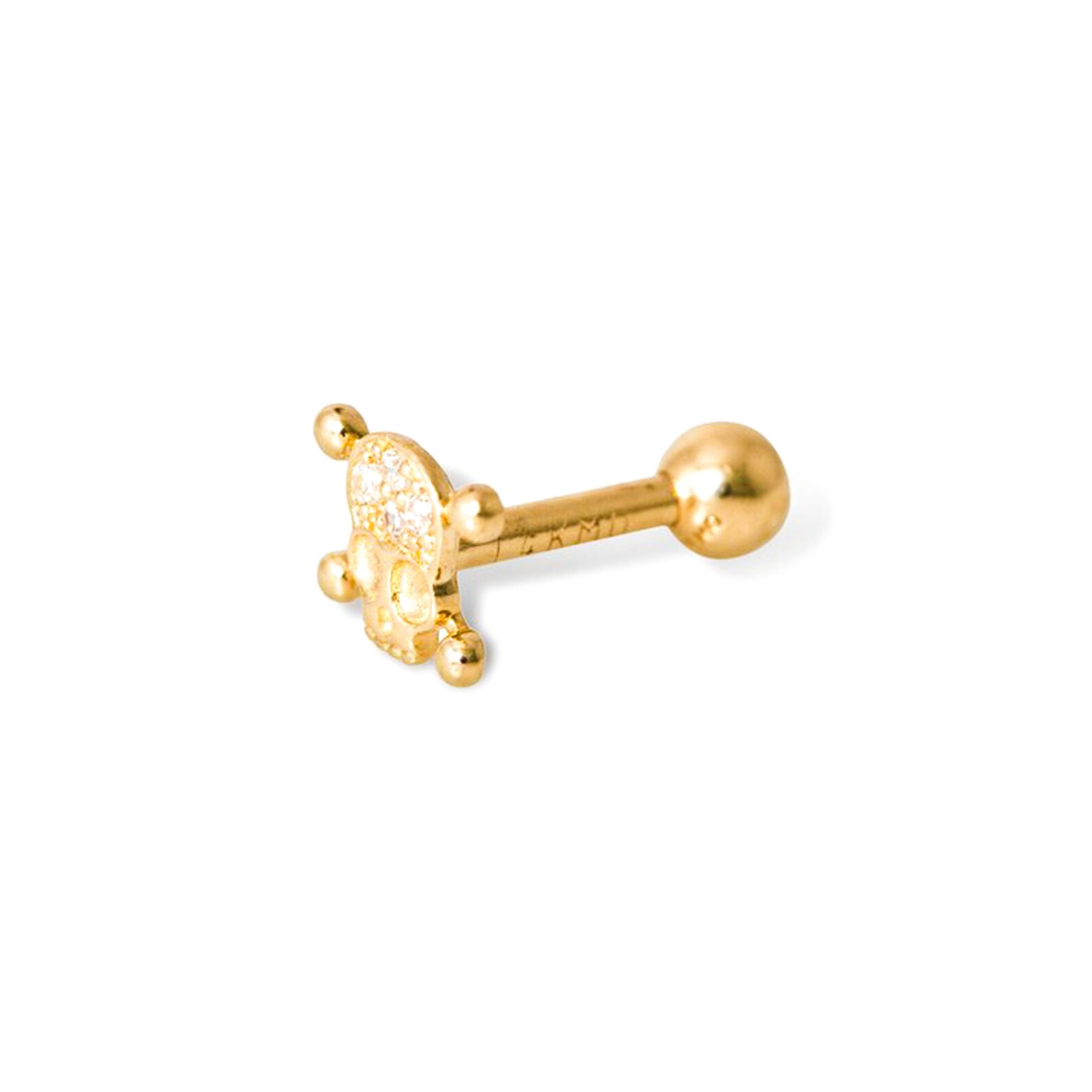 14K REAL Solid Gold Petite Skull Diamond CZ Cartilage Daith - Etsy