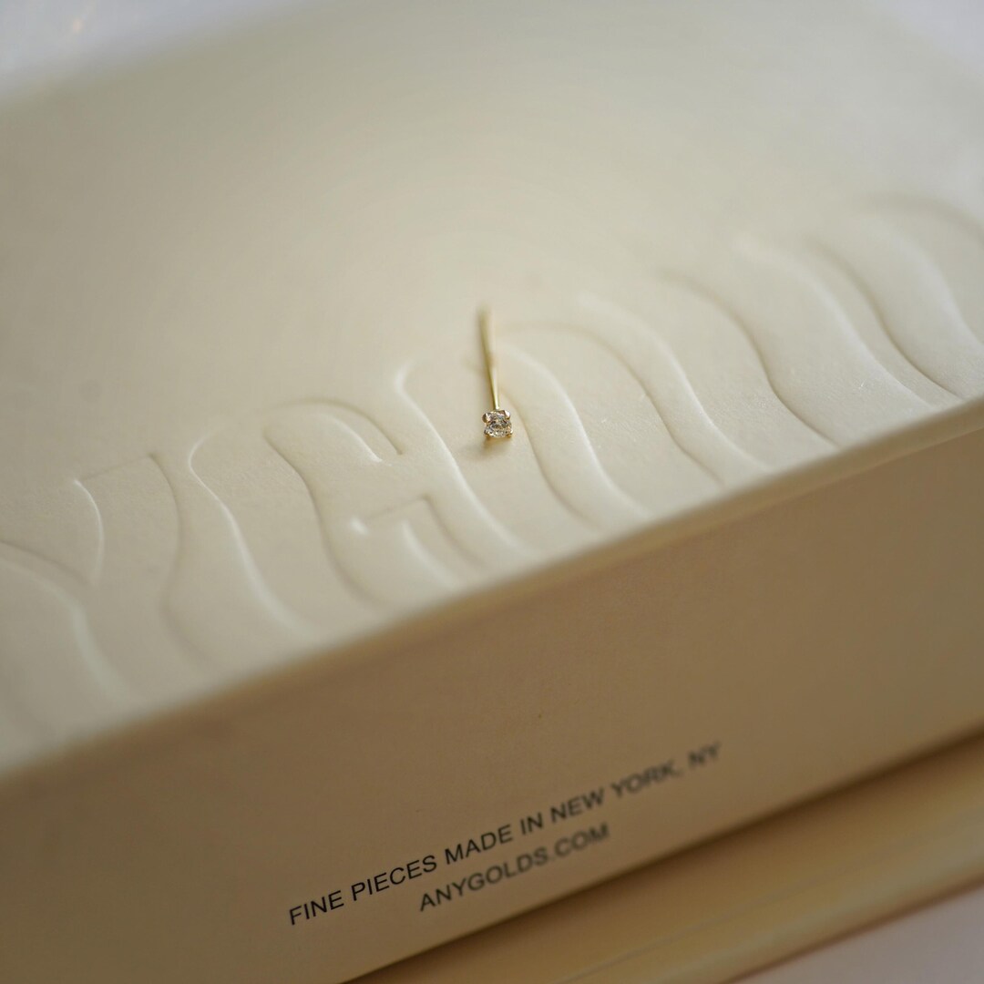 14K Solid Gold Single Stone Fishtail Nose Bone Stud Piercing, 24gauge ...