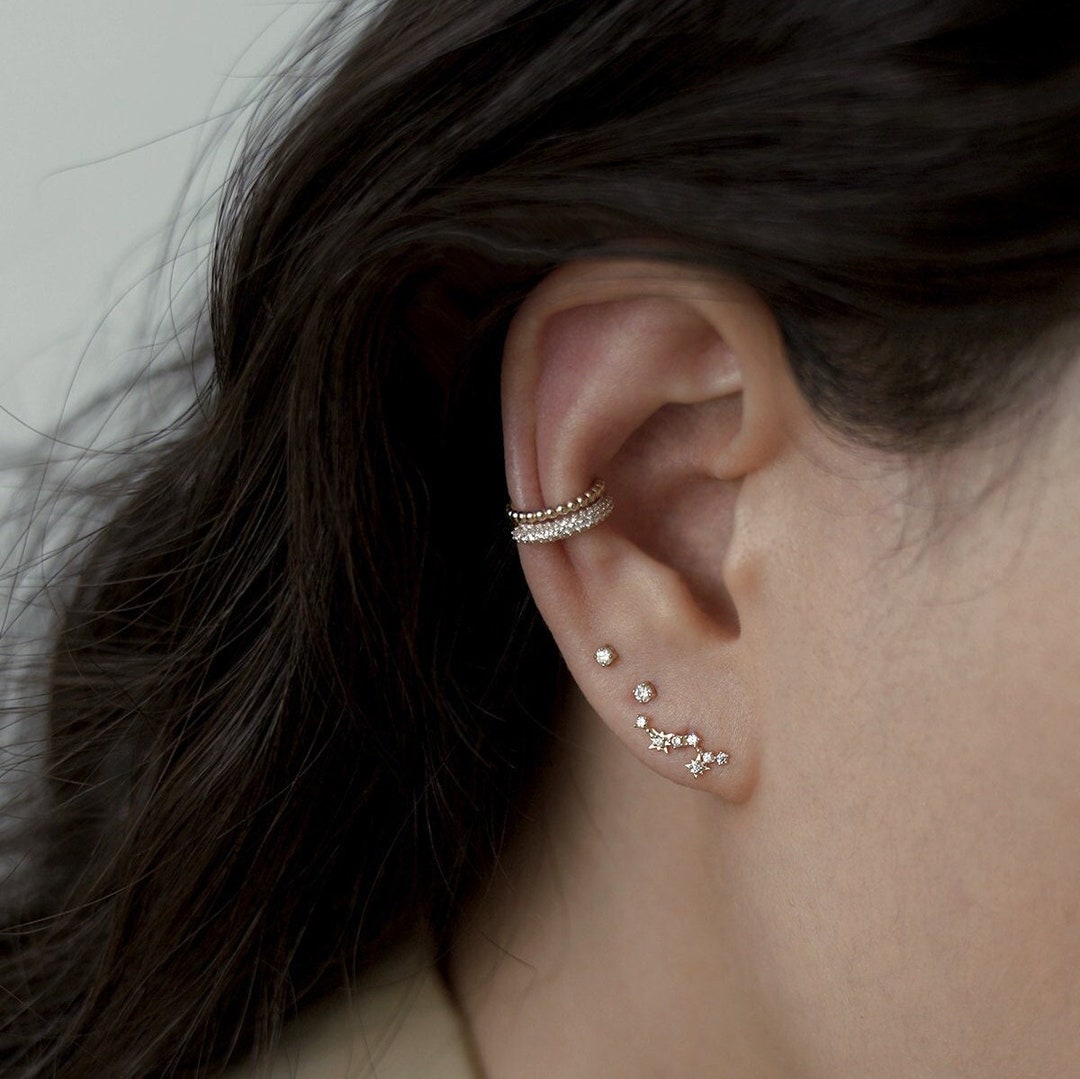 4K REAL Solid Gold CZ Constellation & Shooting Star Climber Earrings ...