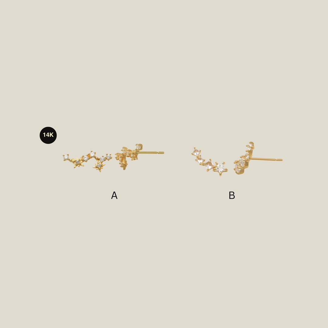 14K Solid Gold Diamond CZ Constellation & Shooting Star Climber ...
