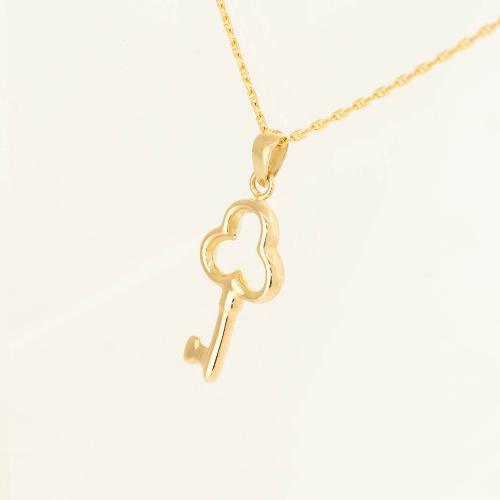 14K REAL Solid Gold Open Three Leaves Clover Key Pendant Charm | Etsy