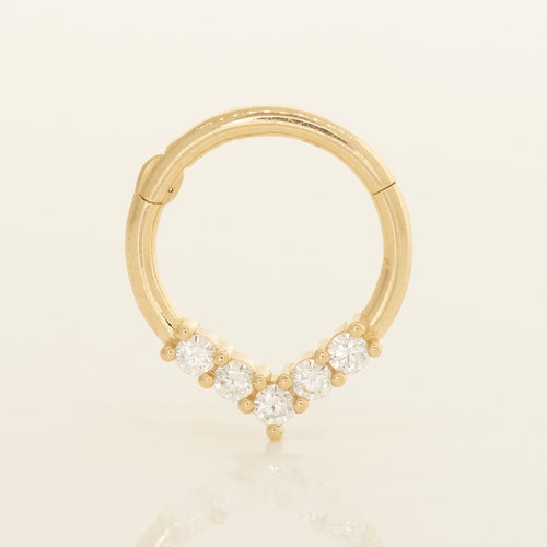 14K REAL Solid Gold CZ Diamond Sunshine Hoop Earring Piercing - Etsy