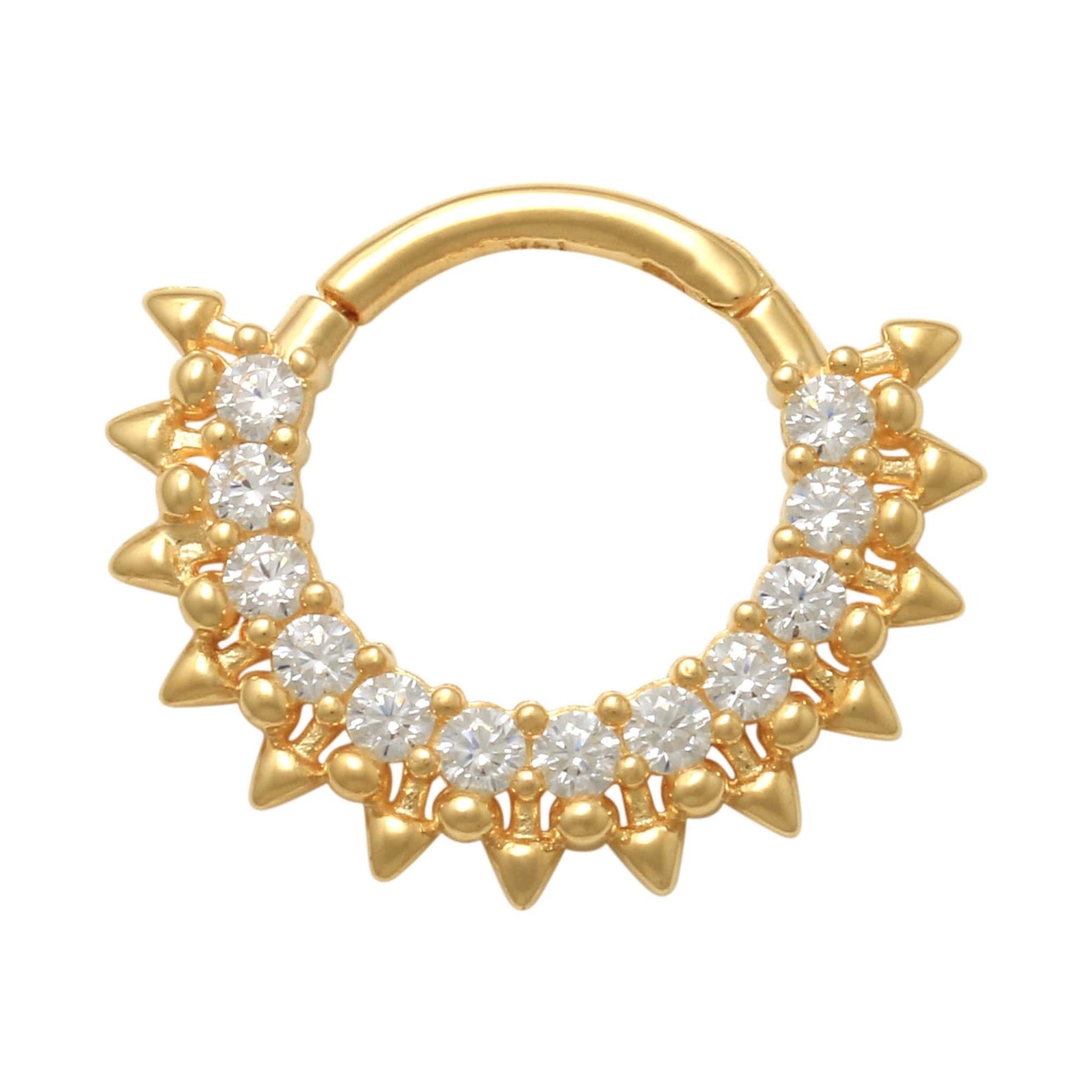 14K REAL Solid Gold CZ Diamond Sunshine Hoop Earring Piercing | Etsy