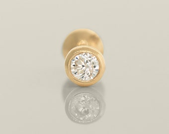 14K REAL Diamond Solid Gold Round Three Diamond Cartilage Daith Helix ...