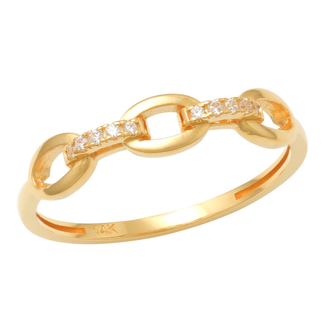 14K REAL Diamond Chain Link Band Ring Real Solid Gold Natural - Etsy