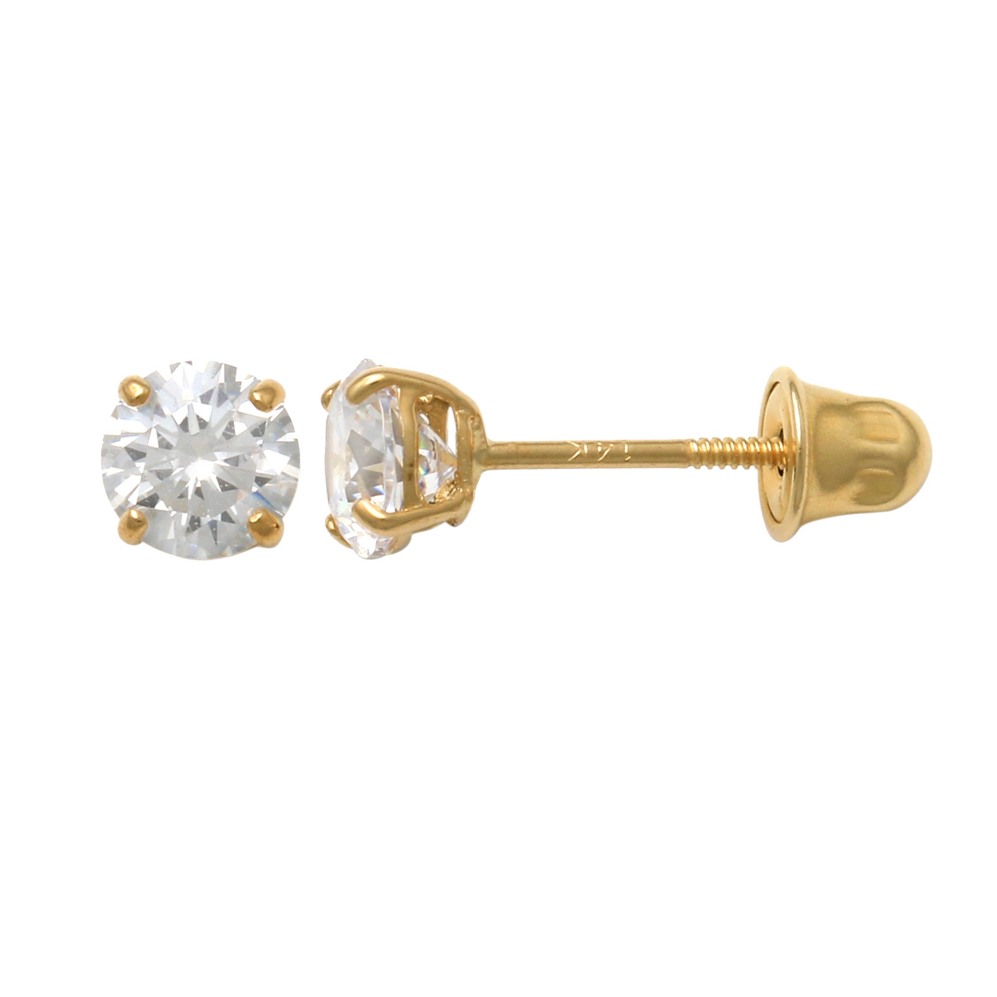 14K REAL Solid Gold Round Stud Earrings Made With Cubic - Etsy