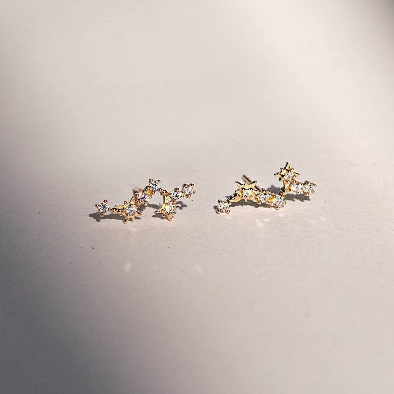 14K Solid Gold Diamond CZ Constellation & Shooting Star Climber ...