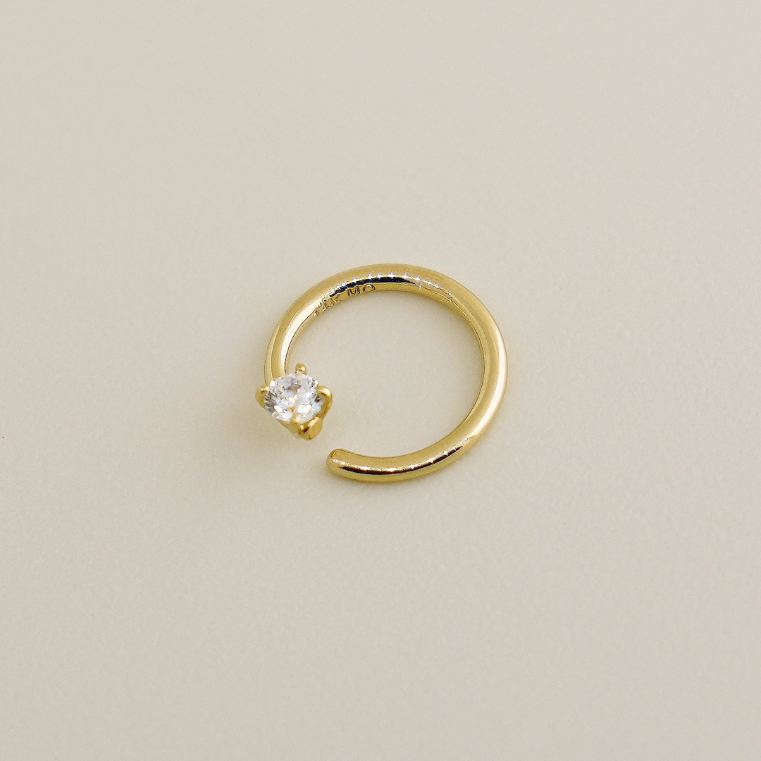 14K REAL Solid Gold Diamond Continuous CZ Endless Hoop, Ring Nose Lip ...