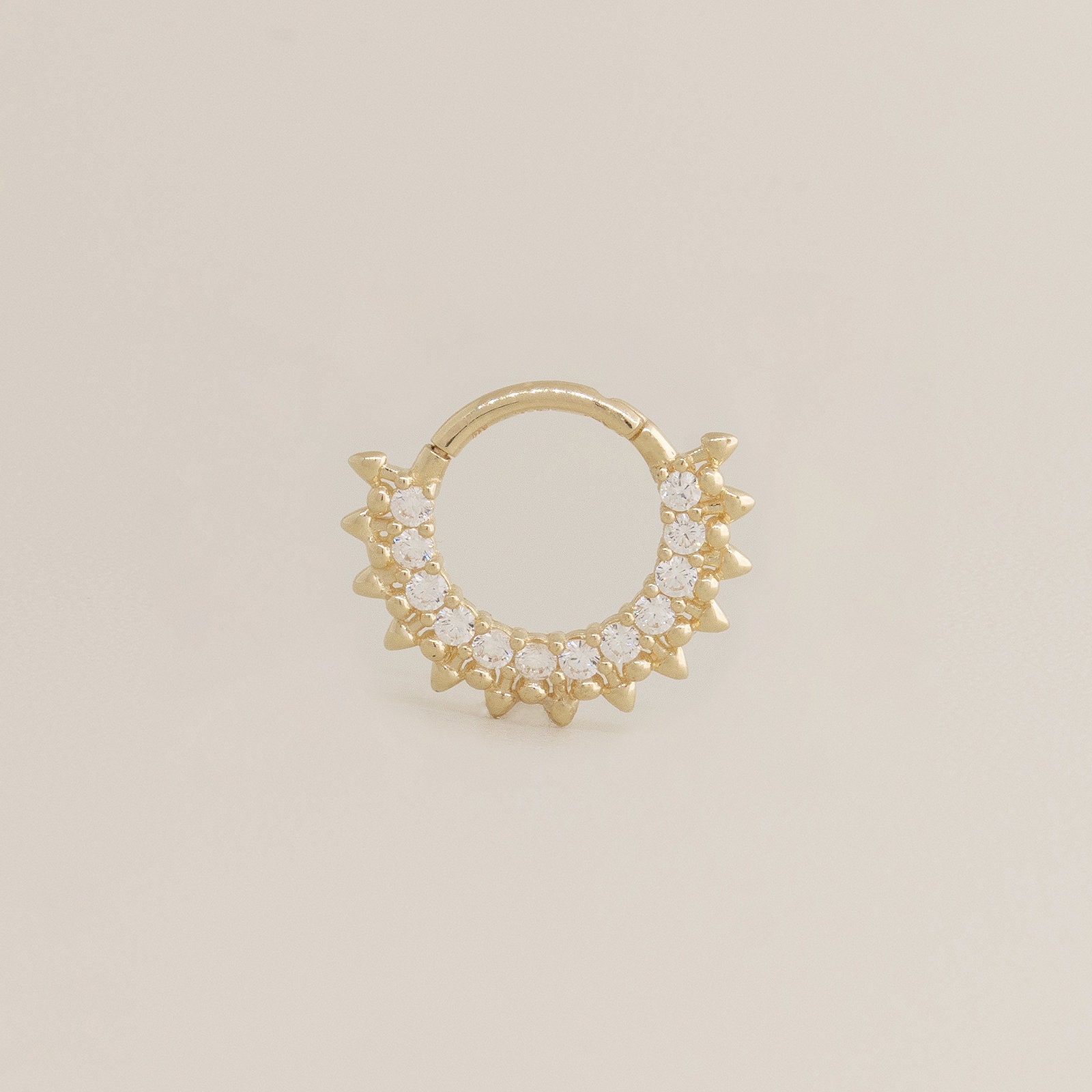 14K REAL Solid Gold CZ Diamond Sunshine Hoop Earring Piercing | Etsy