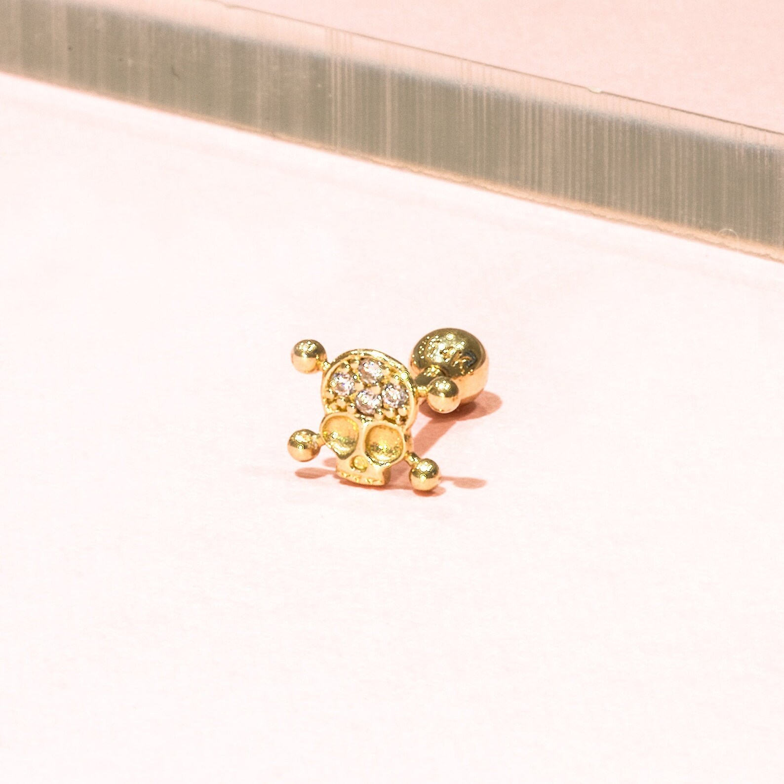 14K REAL Solid Gold Petite Skull Diamond CZ Cartilage Daith | Etsy