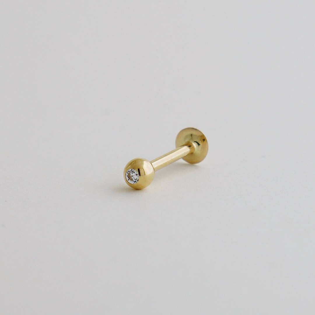 14K REAL Solid Gold Diamond CZ Labret Chin Cartilage Daith Helix Tragus ...