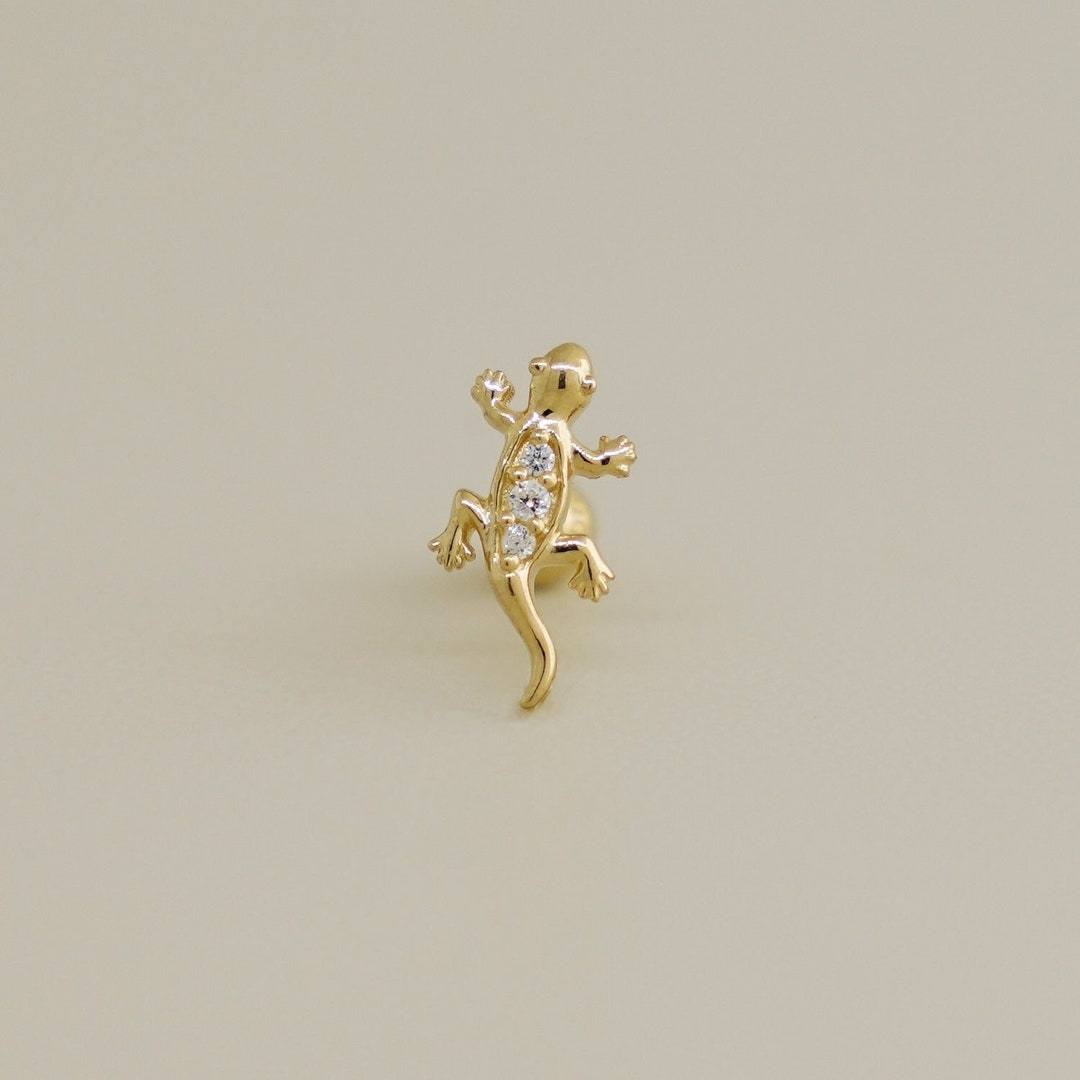 14K REAL Solid Gold Baby Lizard Cartilage Daith Helix Tragus Conch Rook ...