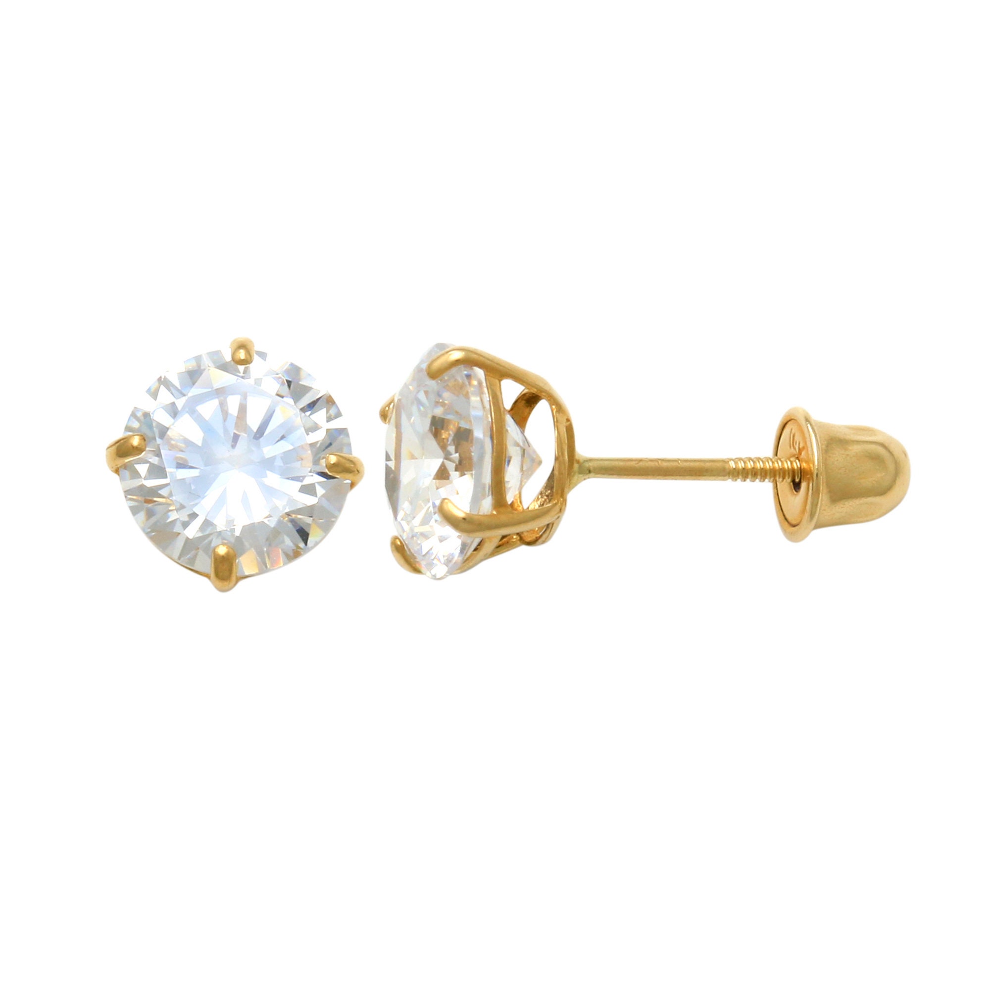 14K REAL Solid Gold Round Stud Earrings Made With Cubic - Etsy