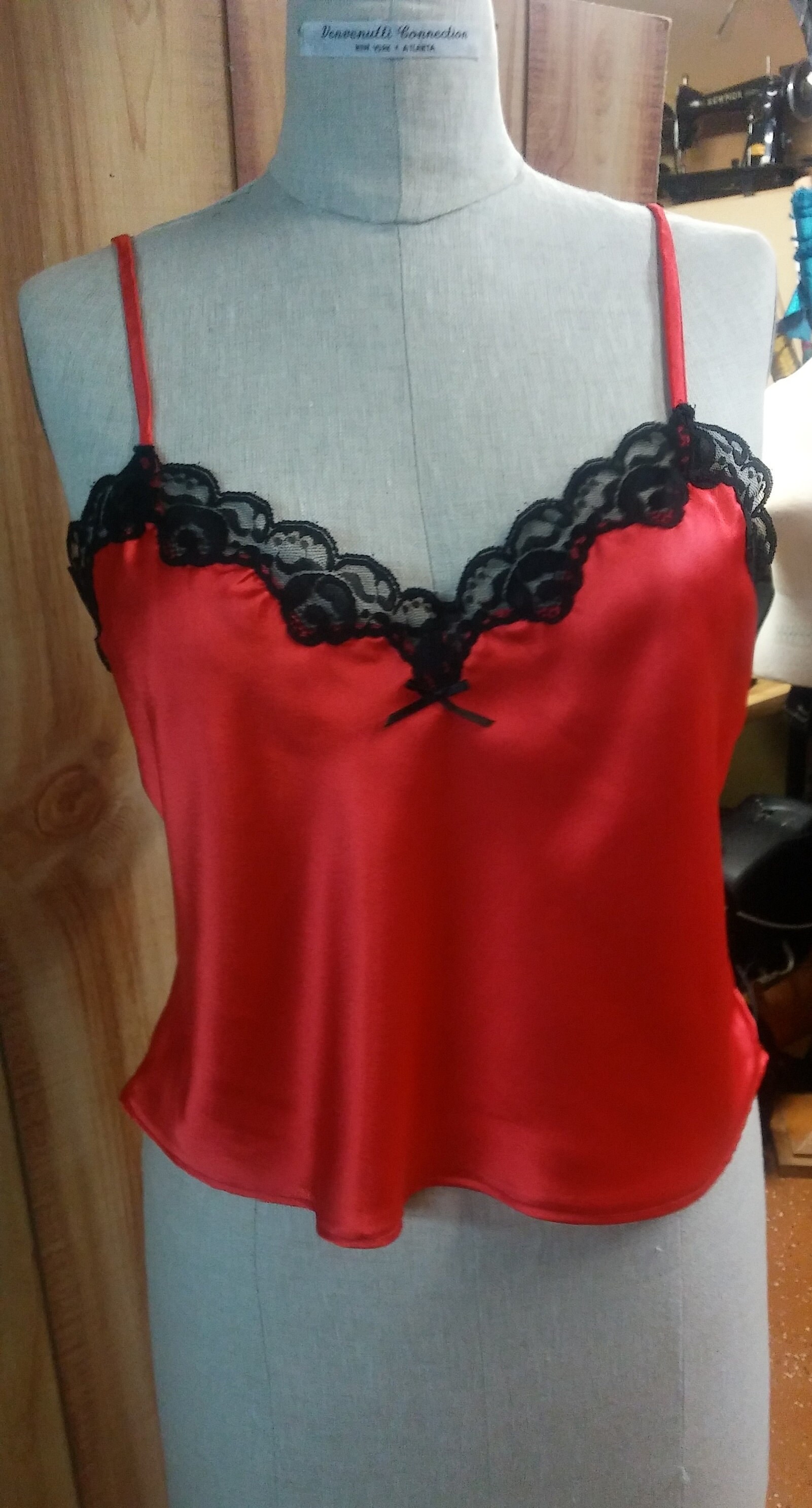 Red Satin Charmeuse Cami Set With Black Scalloped Lace Trim - Etsy