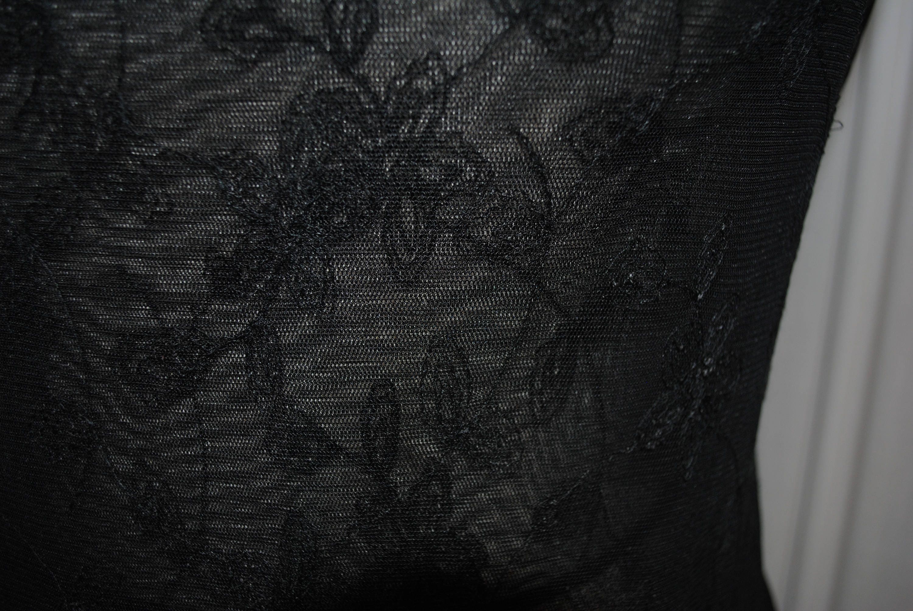 Long Black Sheer Mesh Lace Cowl Neck, Satin Trim Halter Tie. Double ...