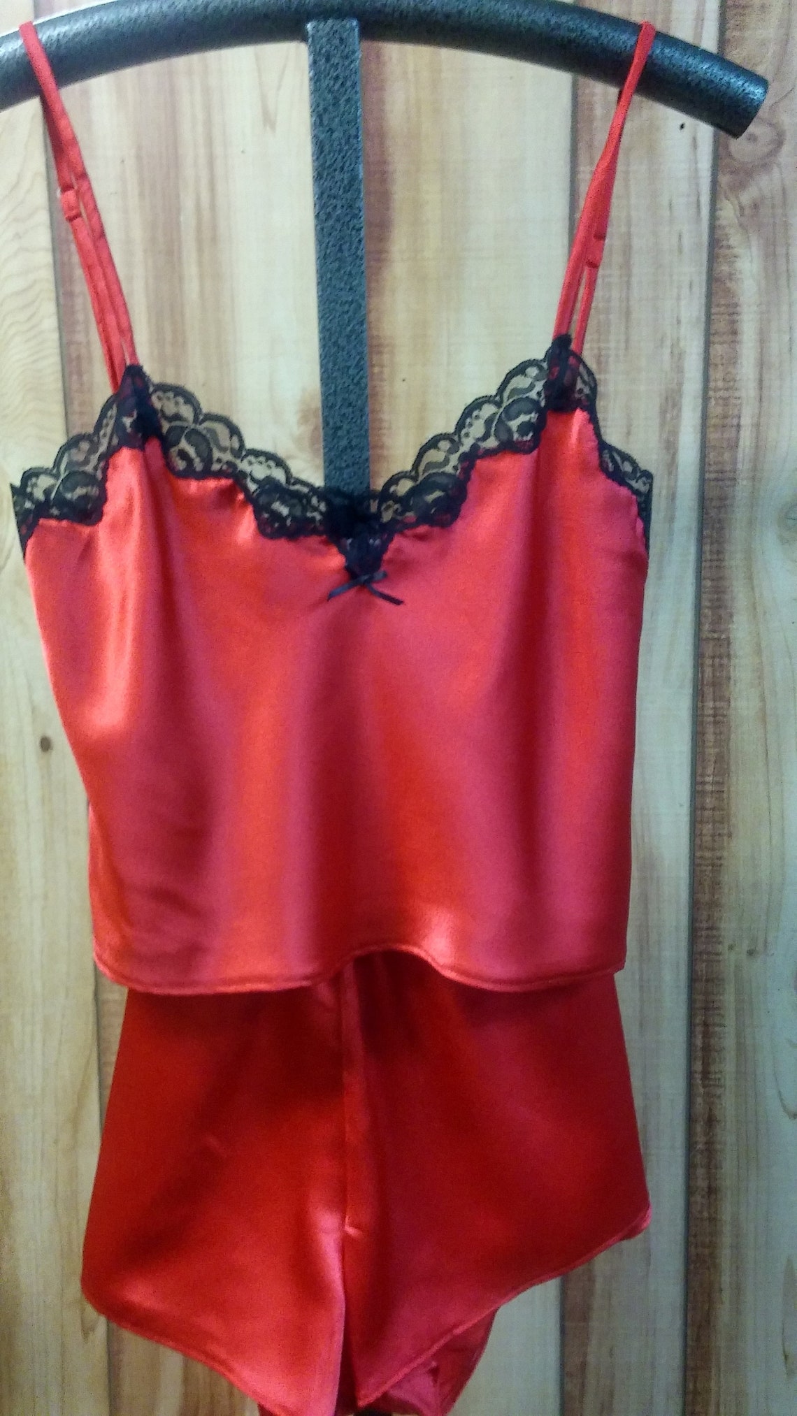 Red Satin Charmeuse Cami Set With Black Scalloped Lace Trim - Etsy