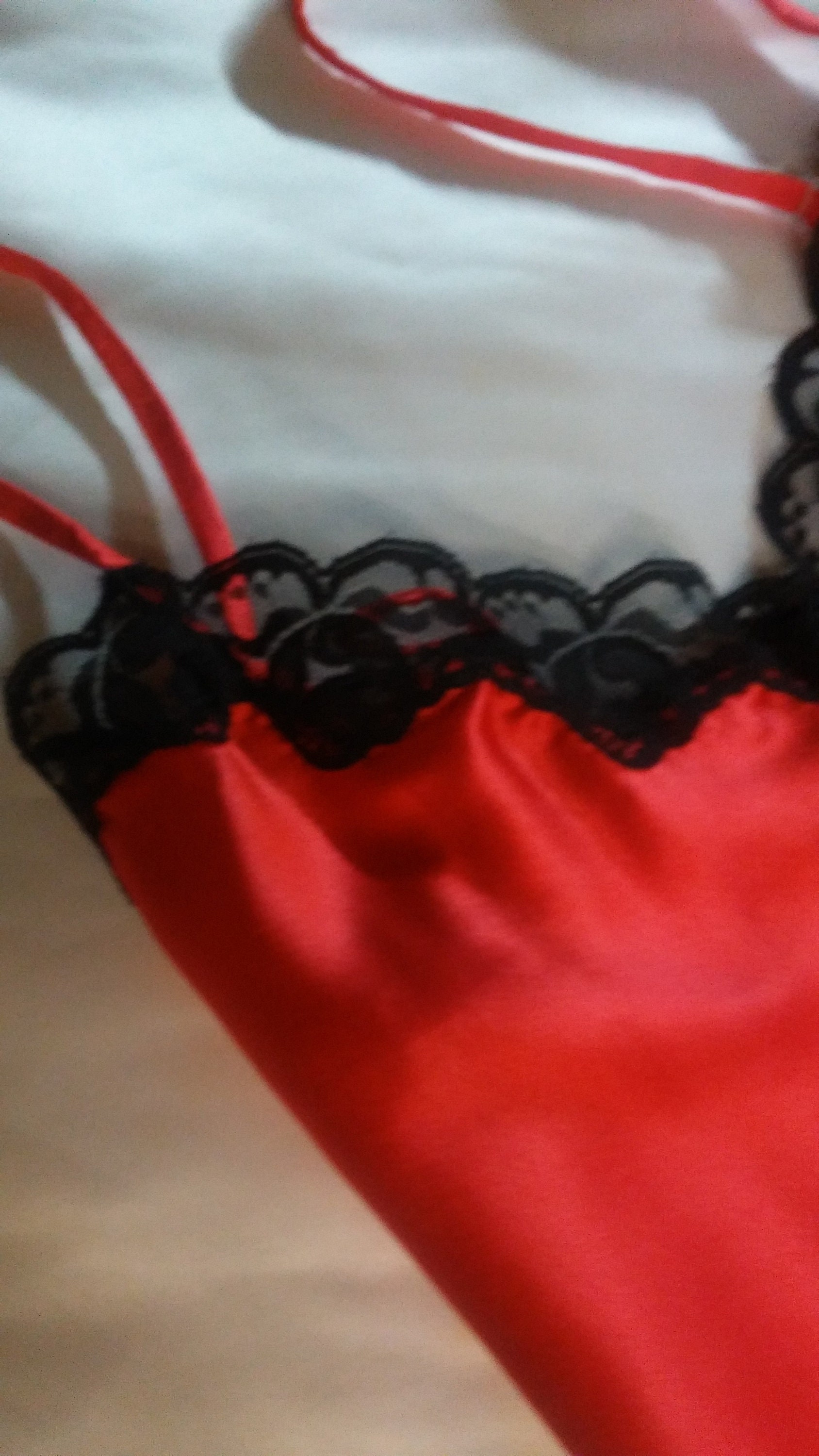 Red Satin Charmeuse Cami Set With Black Scalloped Lace Trim - Etsy