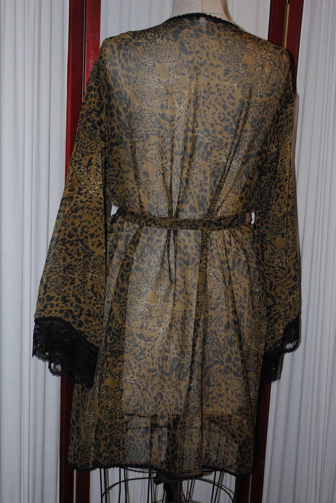 Tiger Printed V Neck Sheer Robe With 3 Wide Scalloped - Etsy