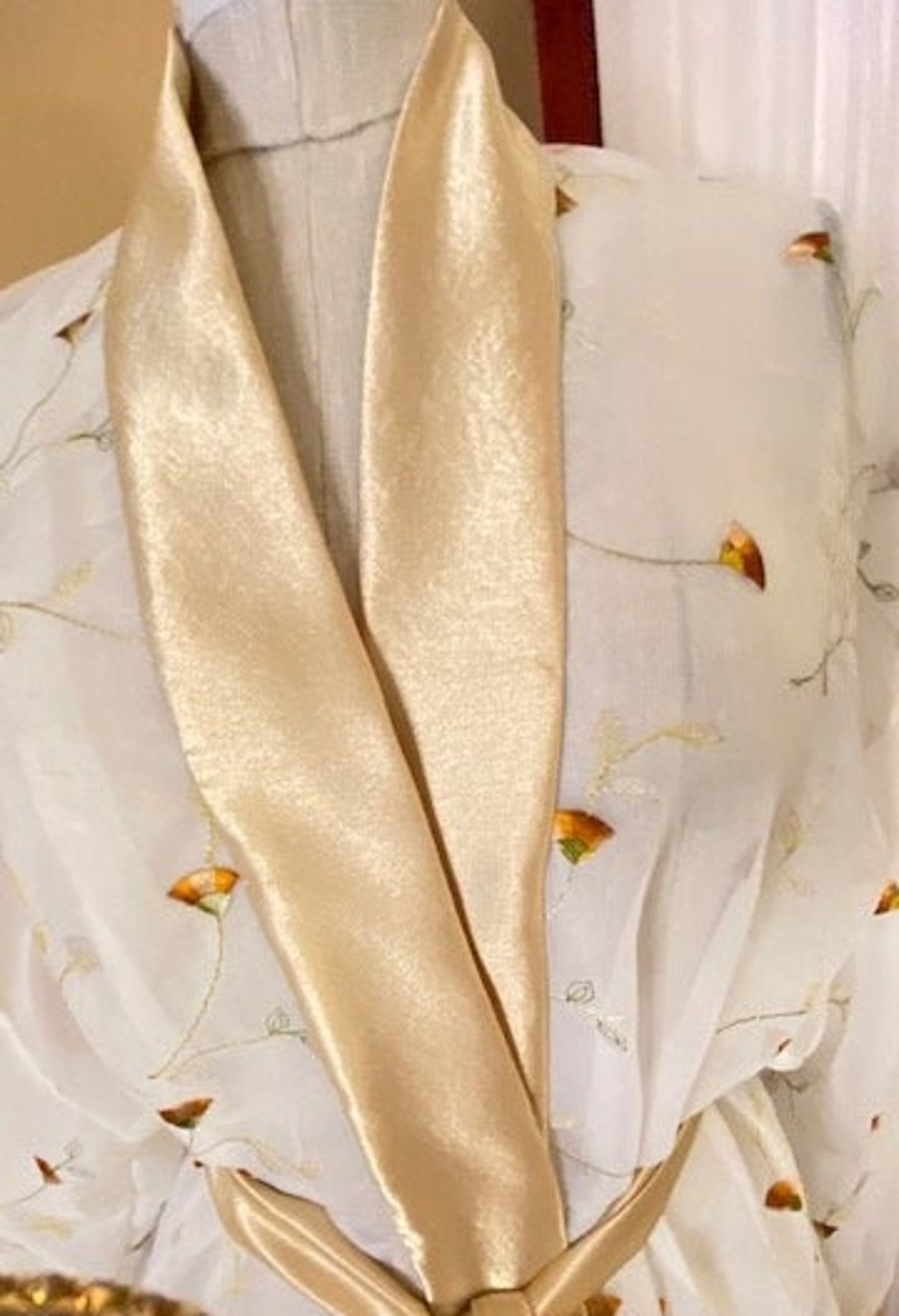 White Organza Floral Embroidered Robe With Gold Charmeuse - Etsy