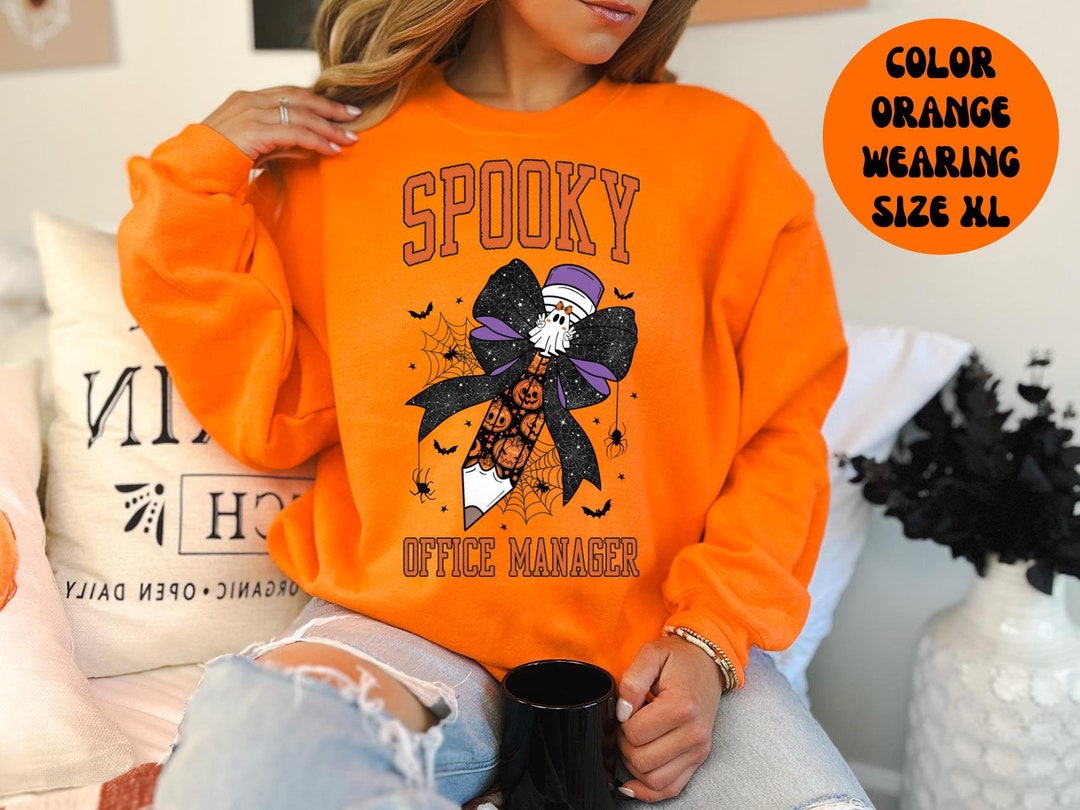 Spooky Office Manager Halloween Pumpkin Ghost Bow Coquette Sweatshirt ...