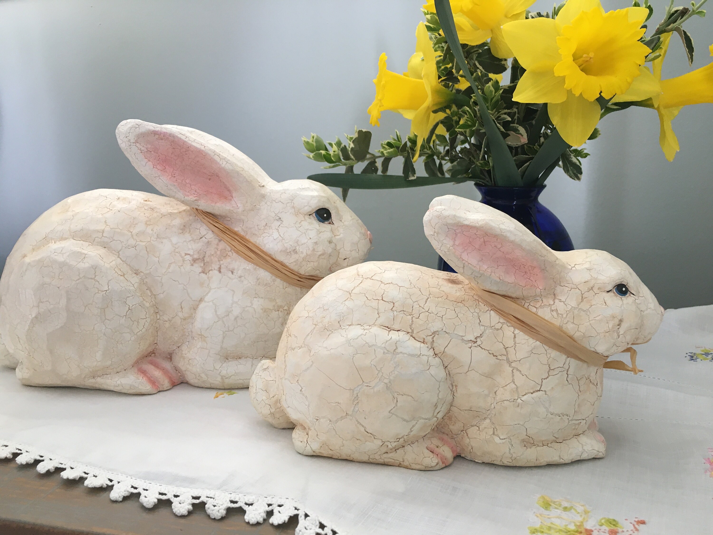 Bunnies Two-piece Set White Bunnies Farmhouse Decor Rustic Rabbits ...