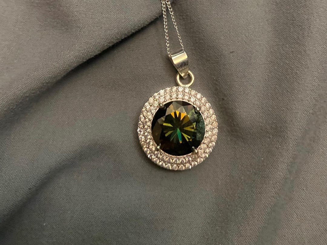 Green Diamond Pendant Sterling Silver Necklace - Etsy