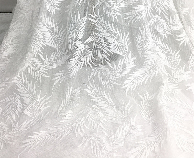 White Feathers Embroidered Lace Fabric by the Yardwedding - Etsy