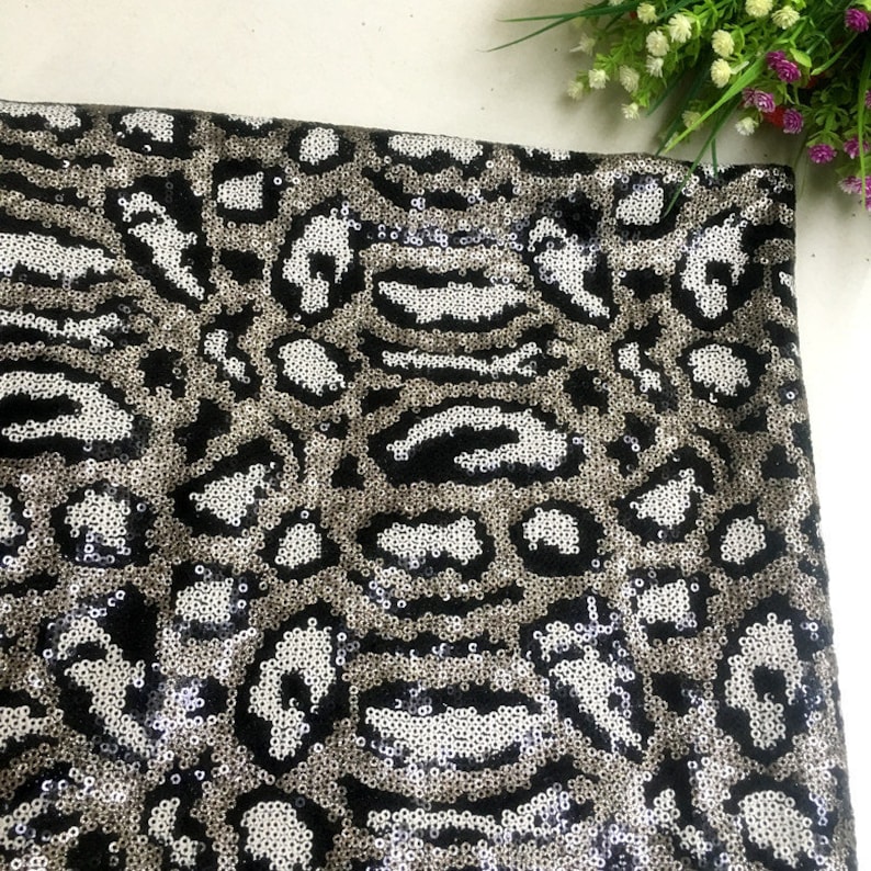 Leopard Print Sequins Embroidered Lace Fabric by the - Etsy