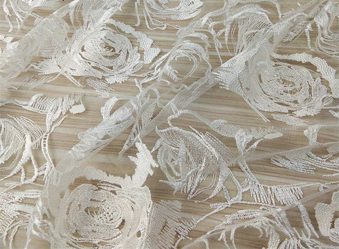 Rose Floral Wedding Lace Fabric by the Yard Tulle Embrodery - Etsy