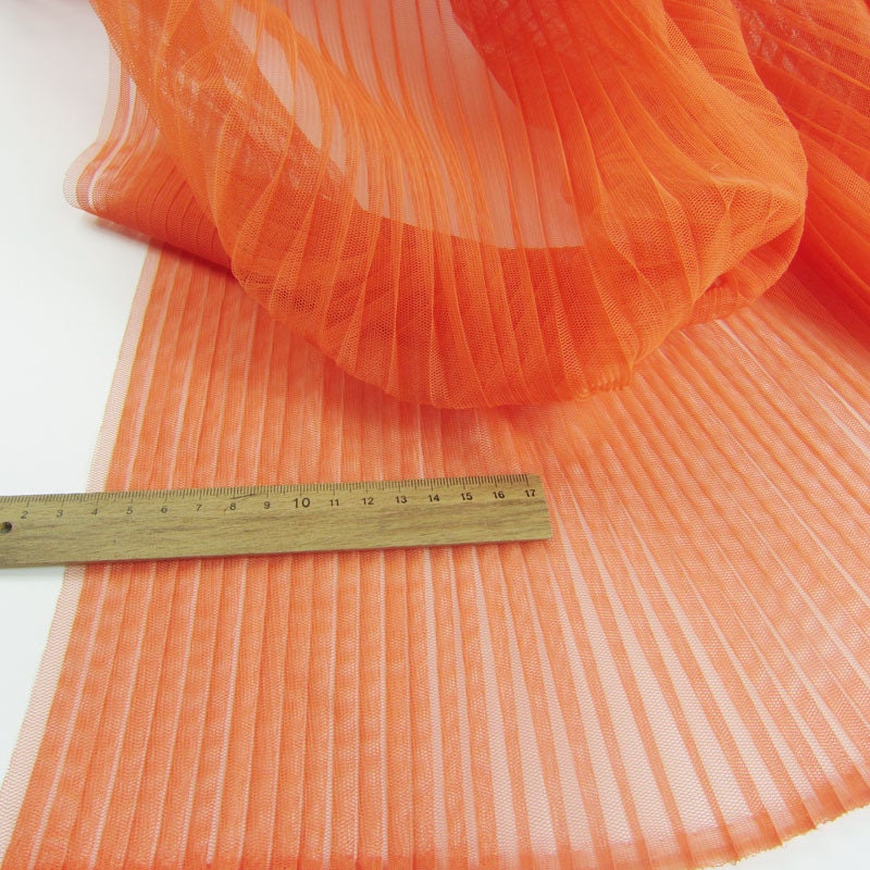 Orange Pleated Tulle Panel Lace Fabric by the Yard, Accordion Pleats ...