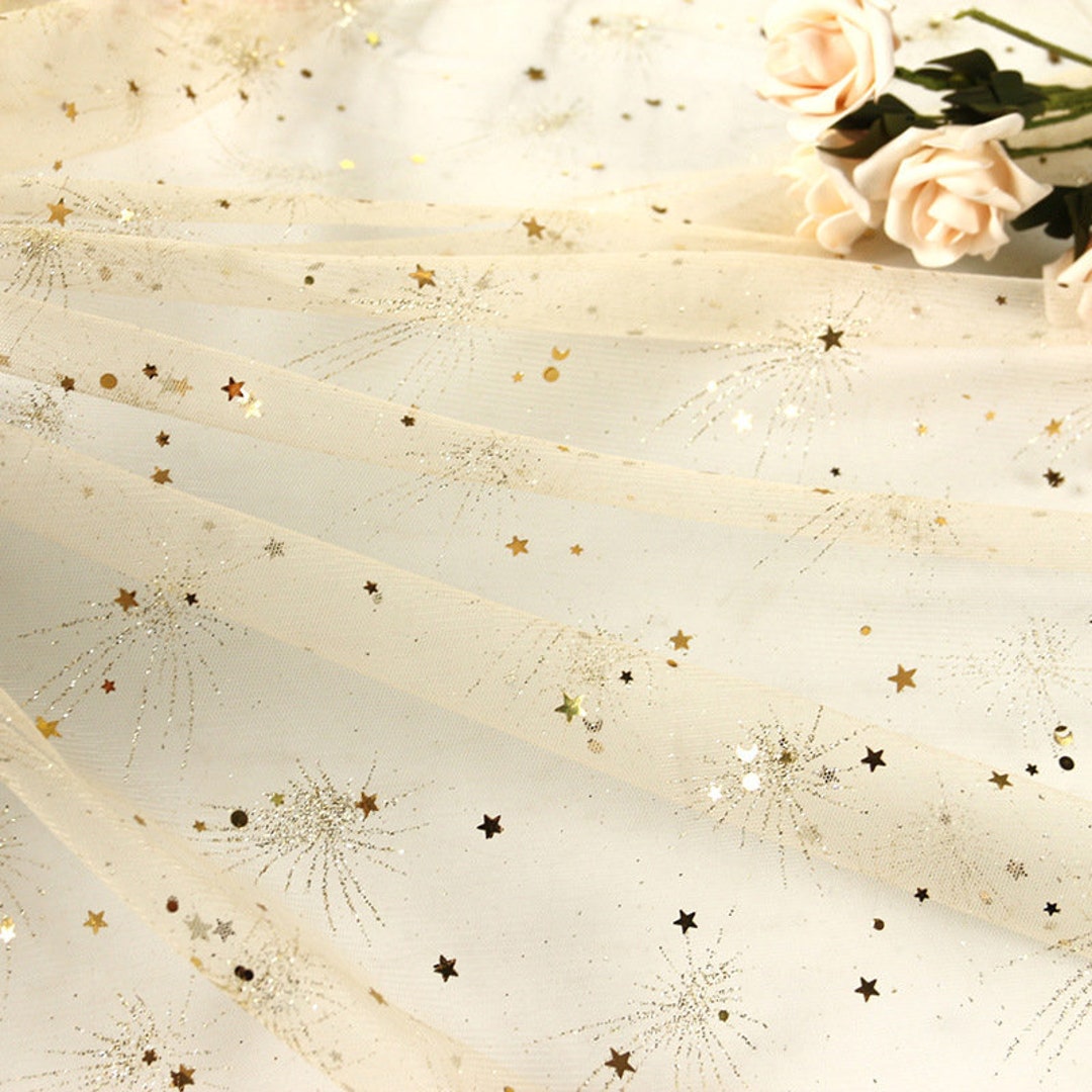Fireworks Star Sequin Lace Fabric Soft Tulle Fabric Wedding Bridal Mesh ...
