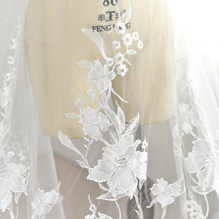 Flowers Embroidered Lace Fabric by the Yardwedding Bridal | Etsy