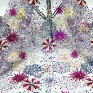 Fireworks Sequin Embroidery Lace Fabric by the Yard Wedding | Etsy