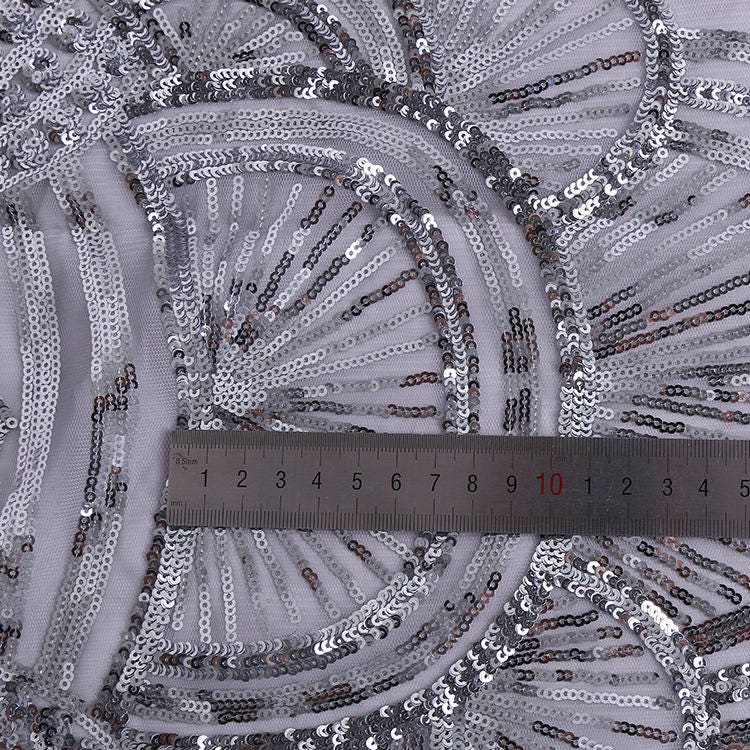 Silver sequins lace fabric by the yard sequin applique haute | Etsy