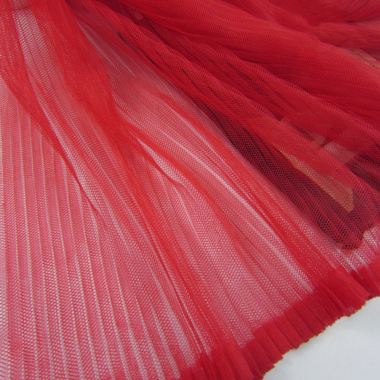 Red pleated tulle Panel lace fabric by the yard accordion | Etsy
