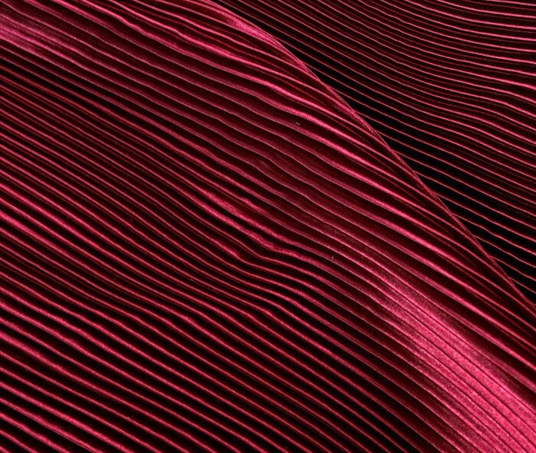 Red Pleated Fabric,line Texture Fine Stripe Accordion Faux Silk Satin ...
