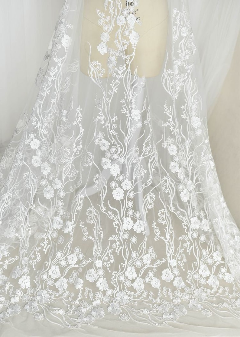Flowers Embroidered Lace Fabric by the Yardwedding Bridal - Etsy